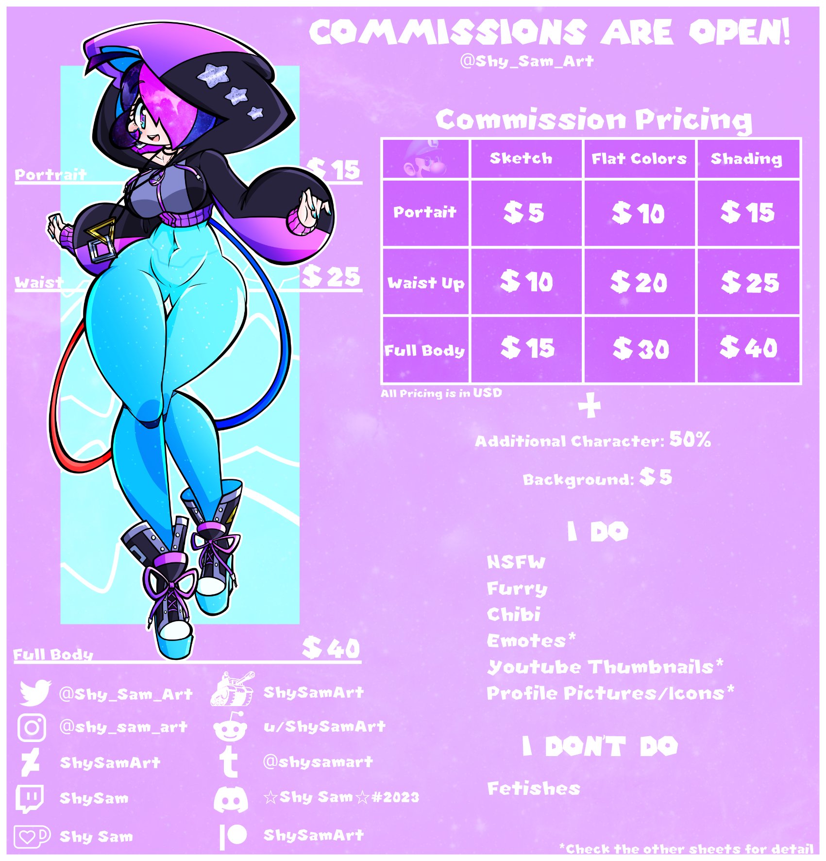 ⭐Shy Sam⭐(Commissions open) on Twitter: "I've updated my commission sheet. I added stuff and ...