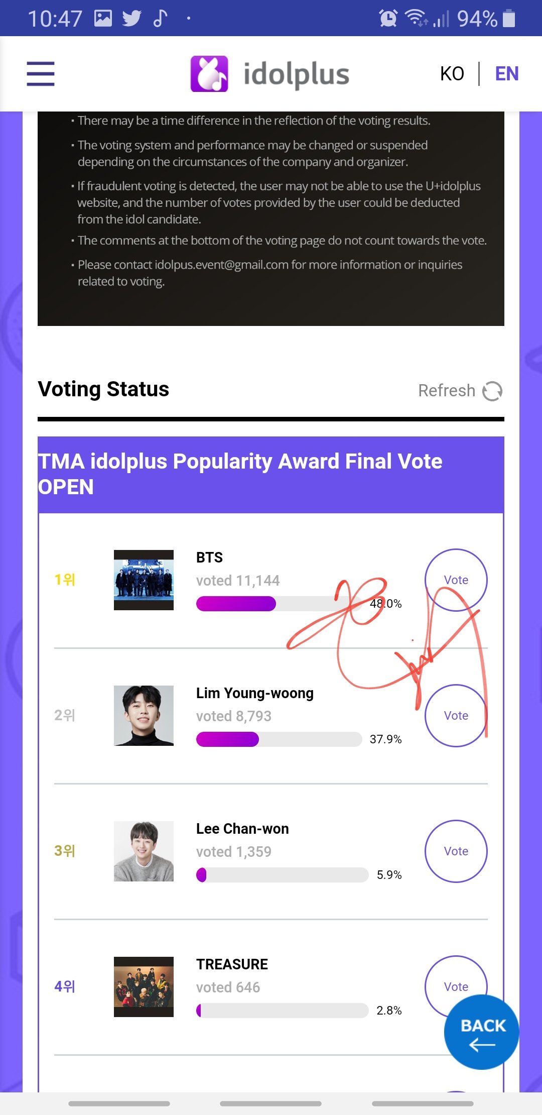 BTS Voting Unite on Twitter: "Voting for TMA "Popularity Award" via Idol Plus website is now ...