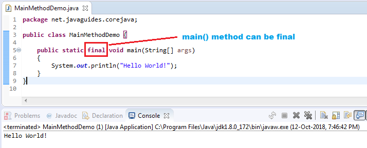 Java Guides on Twitter: "Can we make the main() method final in Java? Yes, you can make the main ...