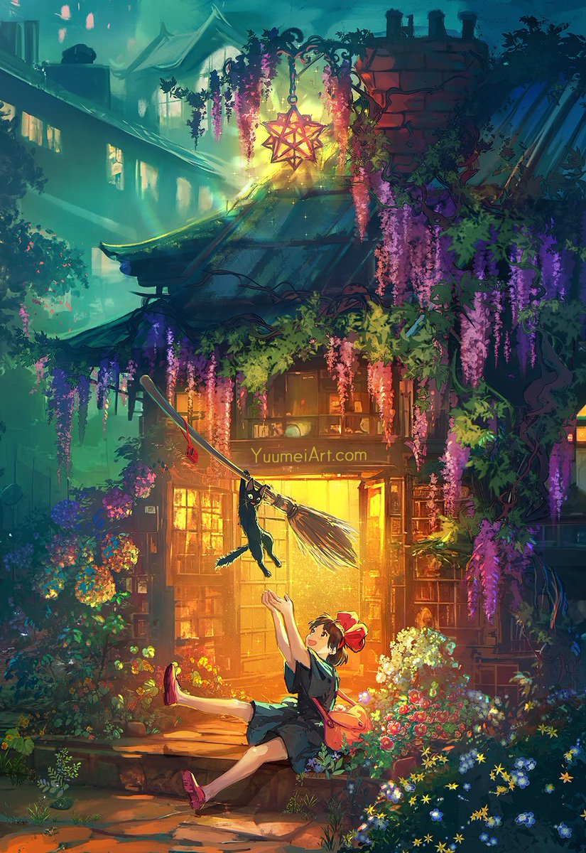 Yuumei on Twitter: "Kiki and Jiji after a full day of delivering flowers🌺🌻🌼🌷🌹 Though Jiji is ...