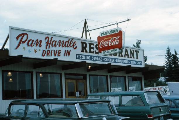 Facade of a classic American drive in restaurant, the Pan Handle Drive ...