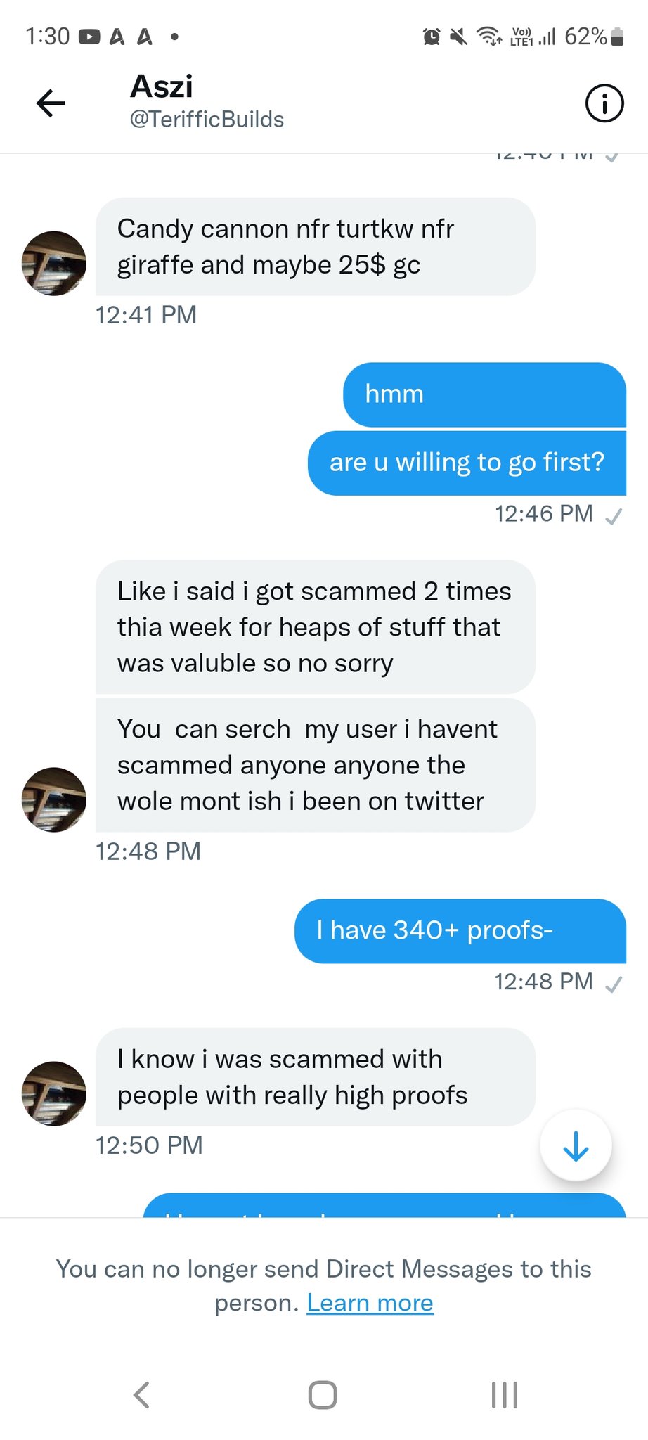 Olivia • Proofs account on Twitter: "@TerifficBuilds is accusing me of scamming without any ...