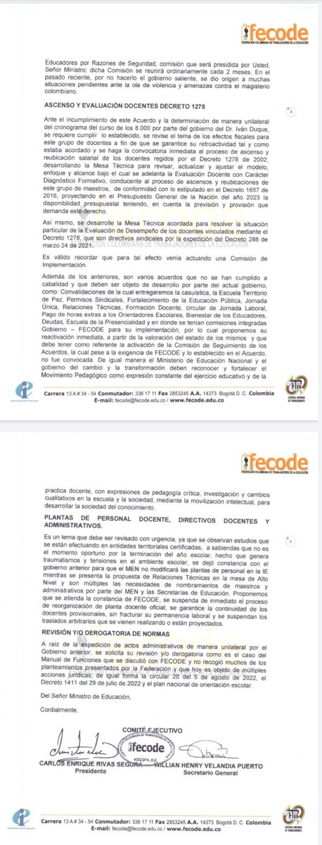 fecode on Twitter: "📃Compartimos documento que será entregado por el Comité Ejecutivo al ...