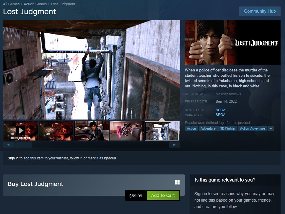 RPG Site on Twitter: "Update: Both Judgment and Lost Judgment are available NOW on Steam ...