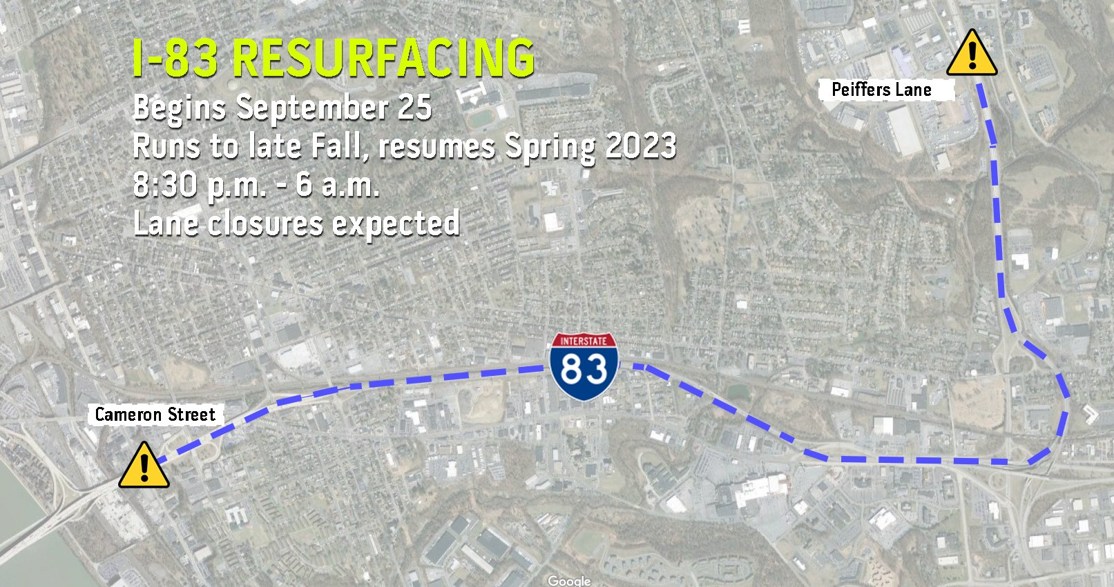 City of Harrisburg on Twitter: "Beginning Sept 25, resurfacing will take place on I-83 through ...