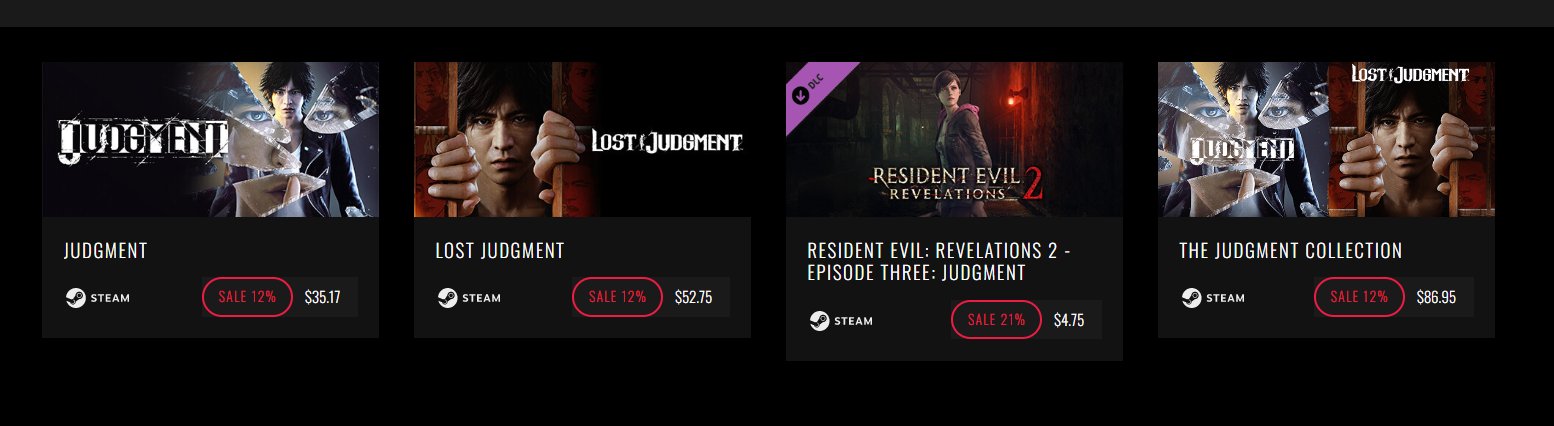 Wario64 on Twitter: "Judgment (Steam) is $35.17, Lost Judgment $52.75, Collection $86.95 on ...