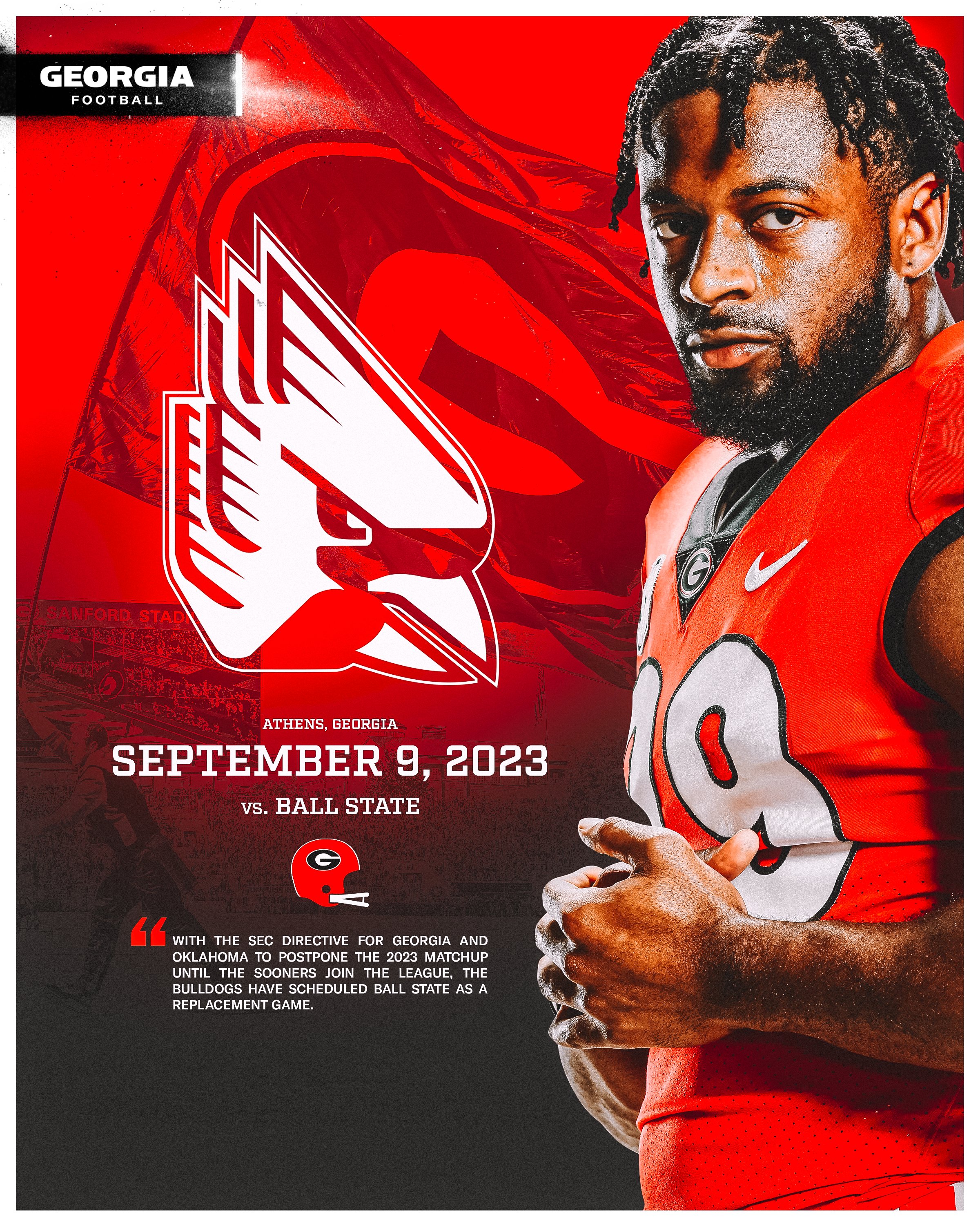Georgia Football X The SEC announces 2023 schedule adjustment. The Dawgs will face Ball State on Sept. 9 2023. GoDawgs https t 5QknsMl4IU X