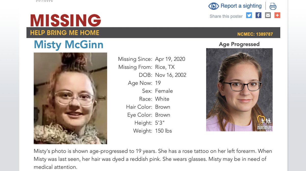 MISSING ALERT: Misty McGinn disappeared at the very beginning of the pandemic on April 19, 2020 ...