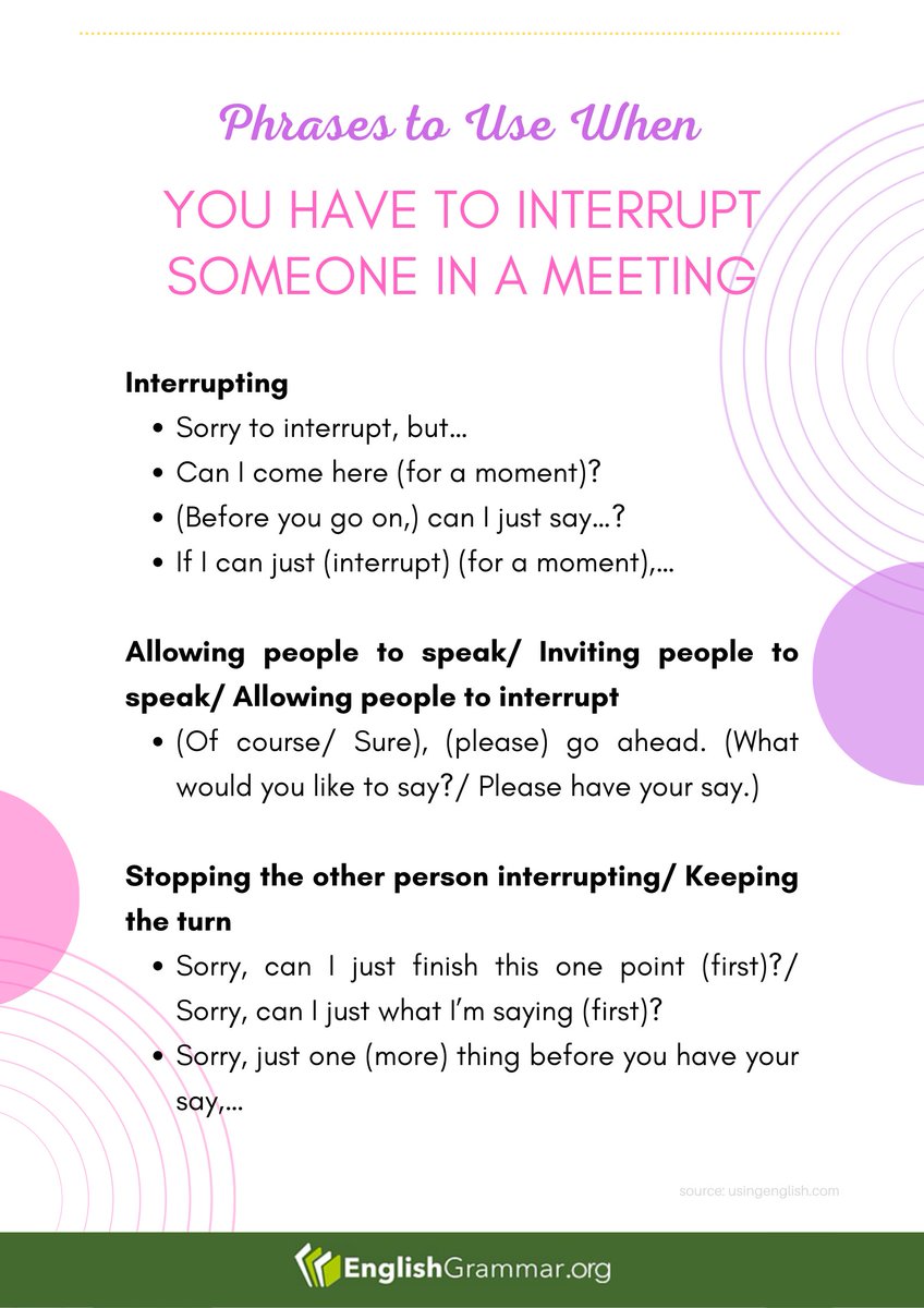English Grammar on Twitter: "Need to interrupt someone during a meeting ...