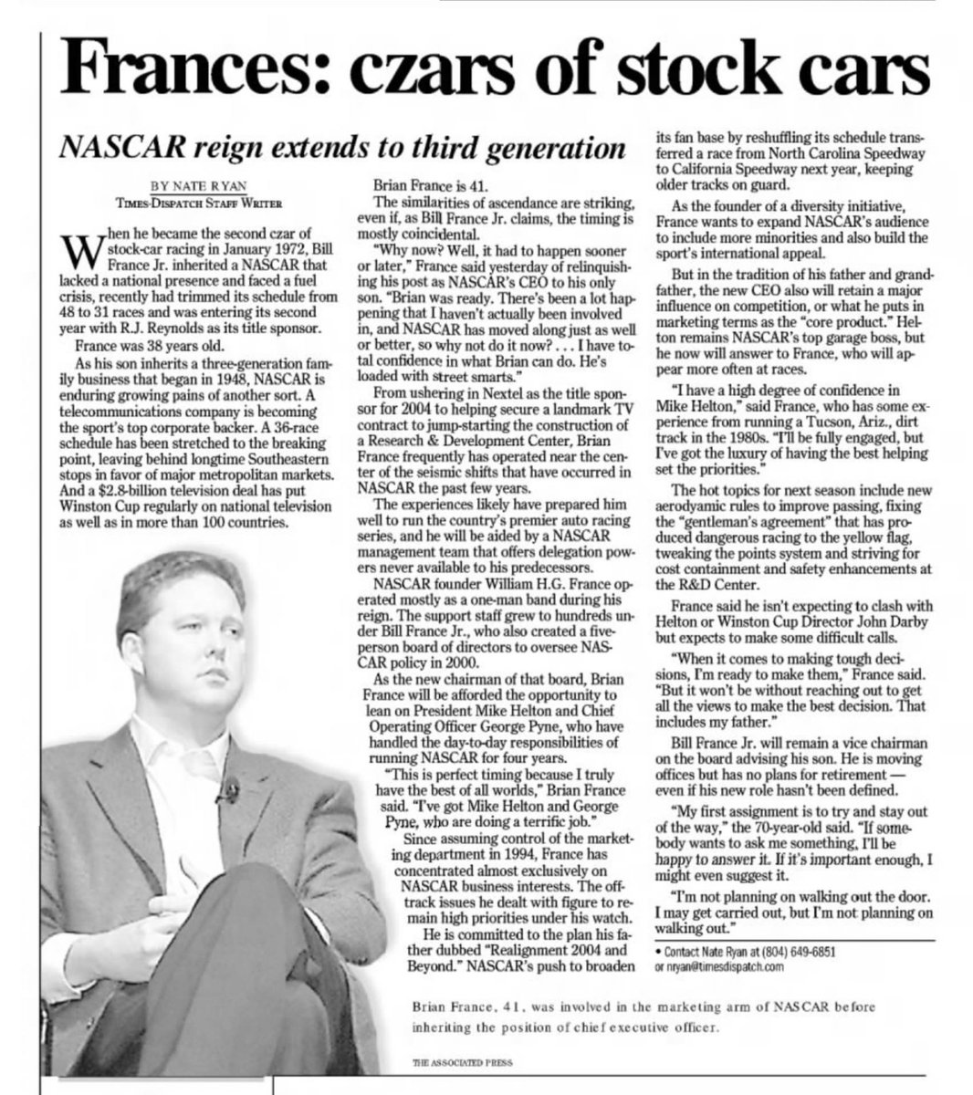 September 15, 2003: Brian France was named CEO of NASCAR : r/NASCAR