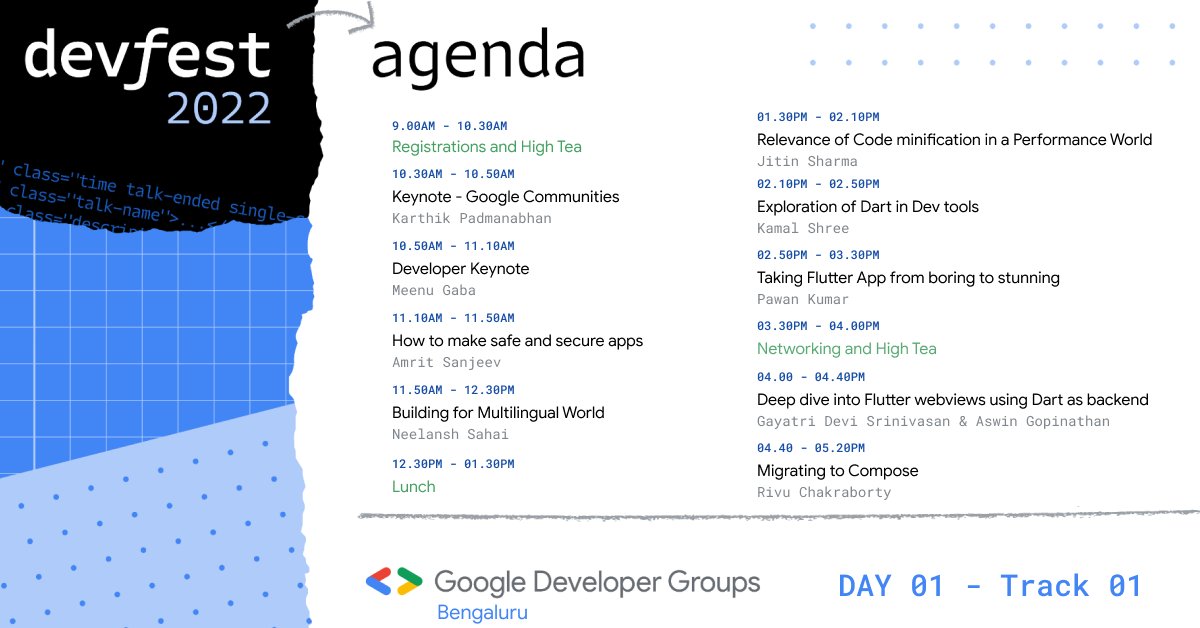 GDG Bangalore on Twitter: "Hello everyone! We're excited to share the agenda for the first day ...