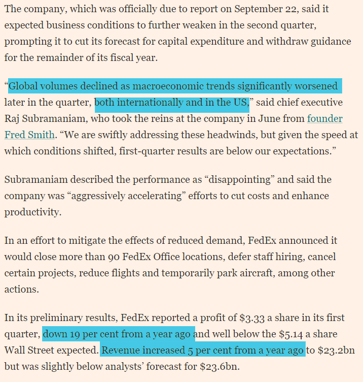 $FDX earnings and its meaning for the FED. Let us go back in history ...