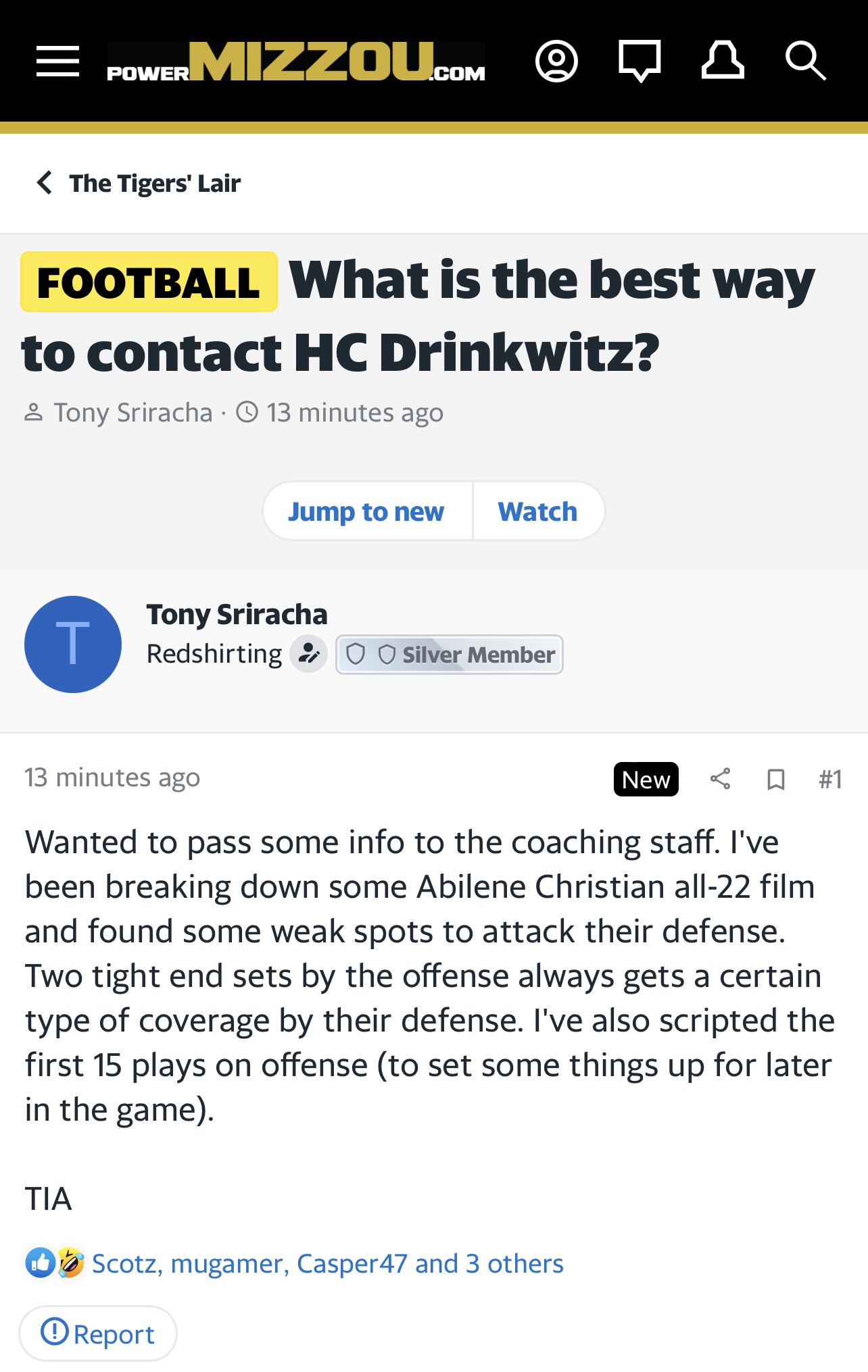 Message Board Geniuses on Twitter: "Quick! Someone get this #Mizzou fan in touch with Coach ...