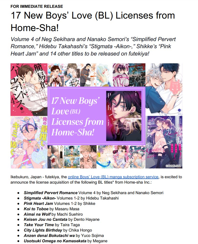 TheOASG on Twitter: "futekiya has announced they've licensed 17 BL manga from Home-Sha, which ...