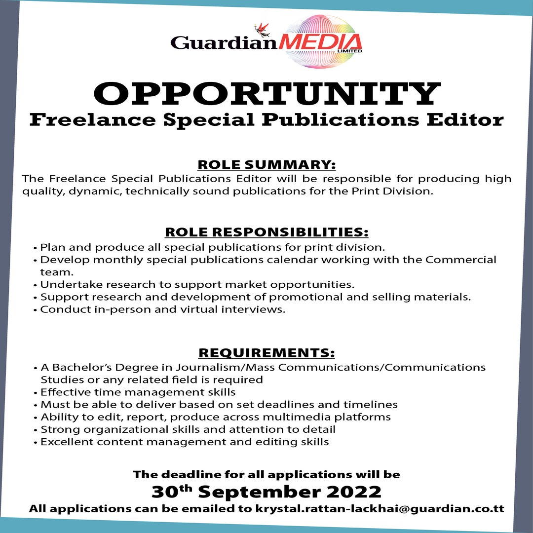 CNC3TV on Twitter: "VACANCY: Freelance Special Publications Editor Send applications to krystal ...