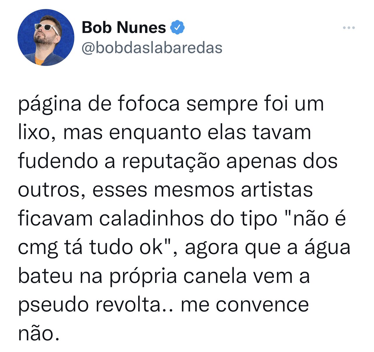 Bob Nunes on Twitter: "se o artista não consegue lidar com um mero tweet, imagine com alguma ...