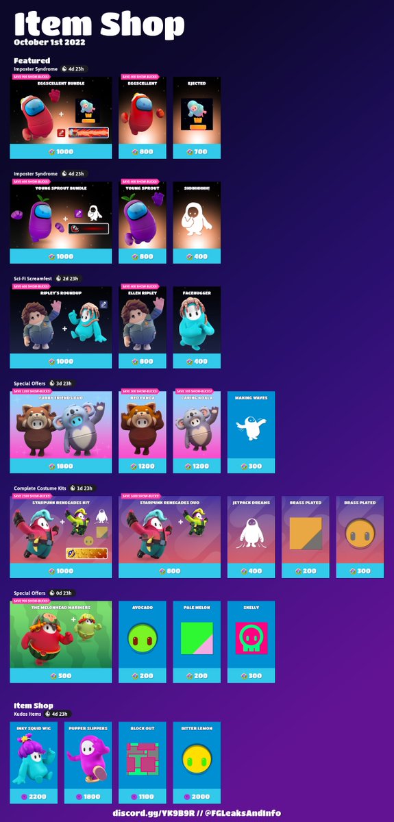 🪐 Bean Bot // Fall Guys News 🚀 on Twitter: "🛒 Fall Guys Item Shop - October 1st 2022 🔥 26 items ...