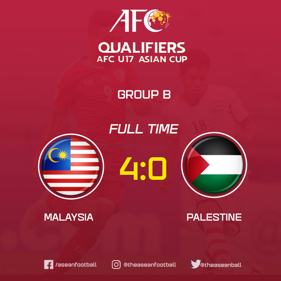 ASEAN FOOTBALL on Twitter: "2023 AFC U17 ASIAN CUP QUALIFIERS | Group B FT: Malaysia 🇲🇾 4-0 🇵🇸 ...