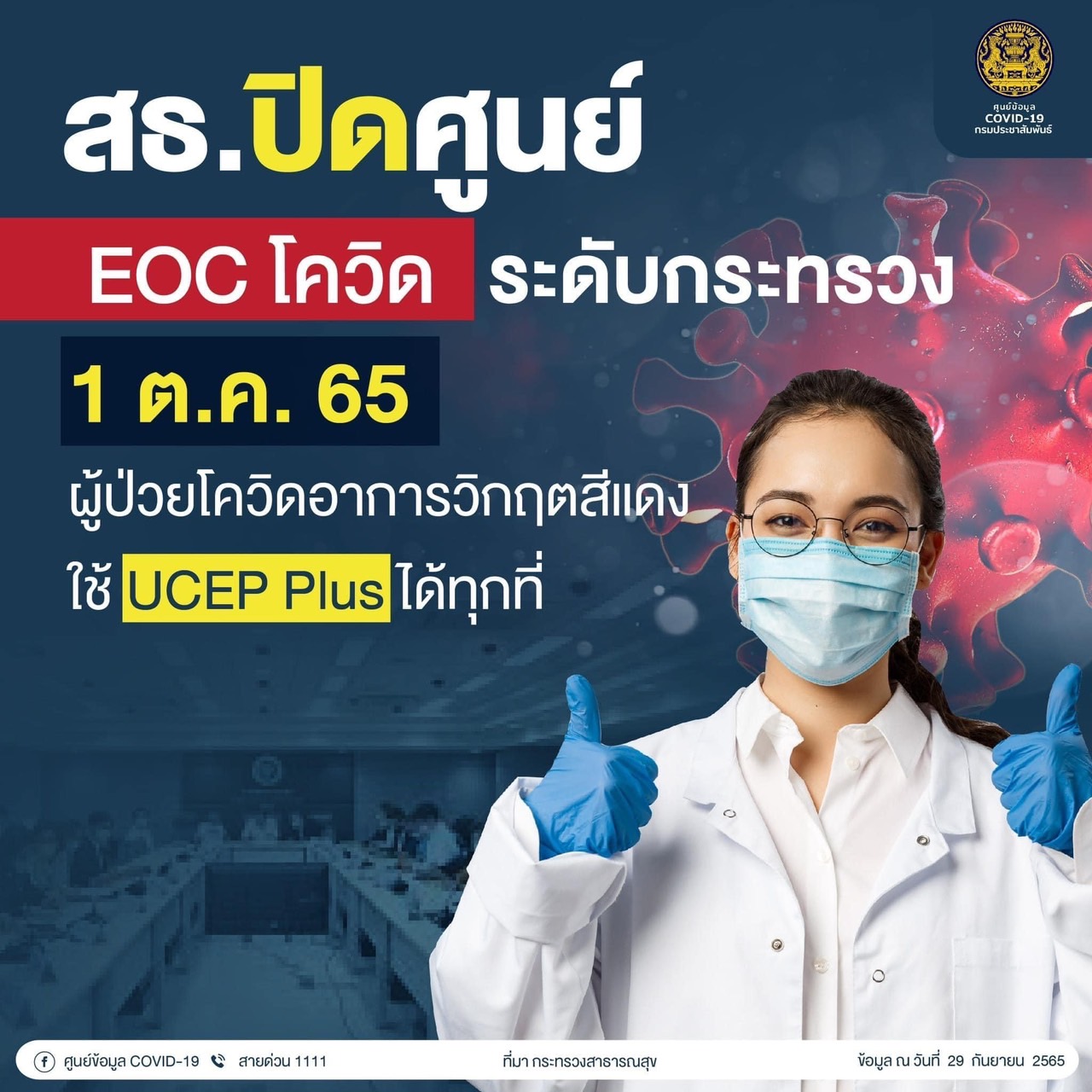 กรมควบคุมโรค on Twitter: "สธ.ปิดศูนย์ EOC โควิด ระดับกระทรวง 1 ต.ค. 65 ผู้ป่วยโควิดอาการวิกฤตสี ...