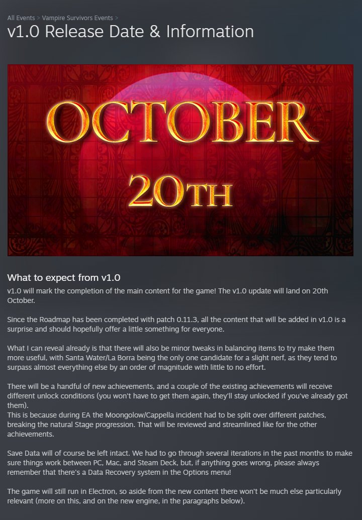 Wario64 On Twitter Vampire Survivors V1 0 Releasing October 20th