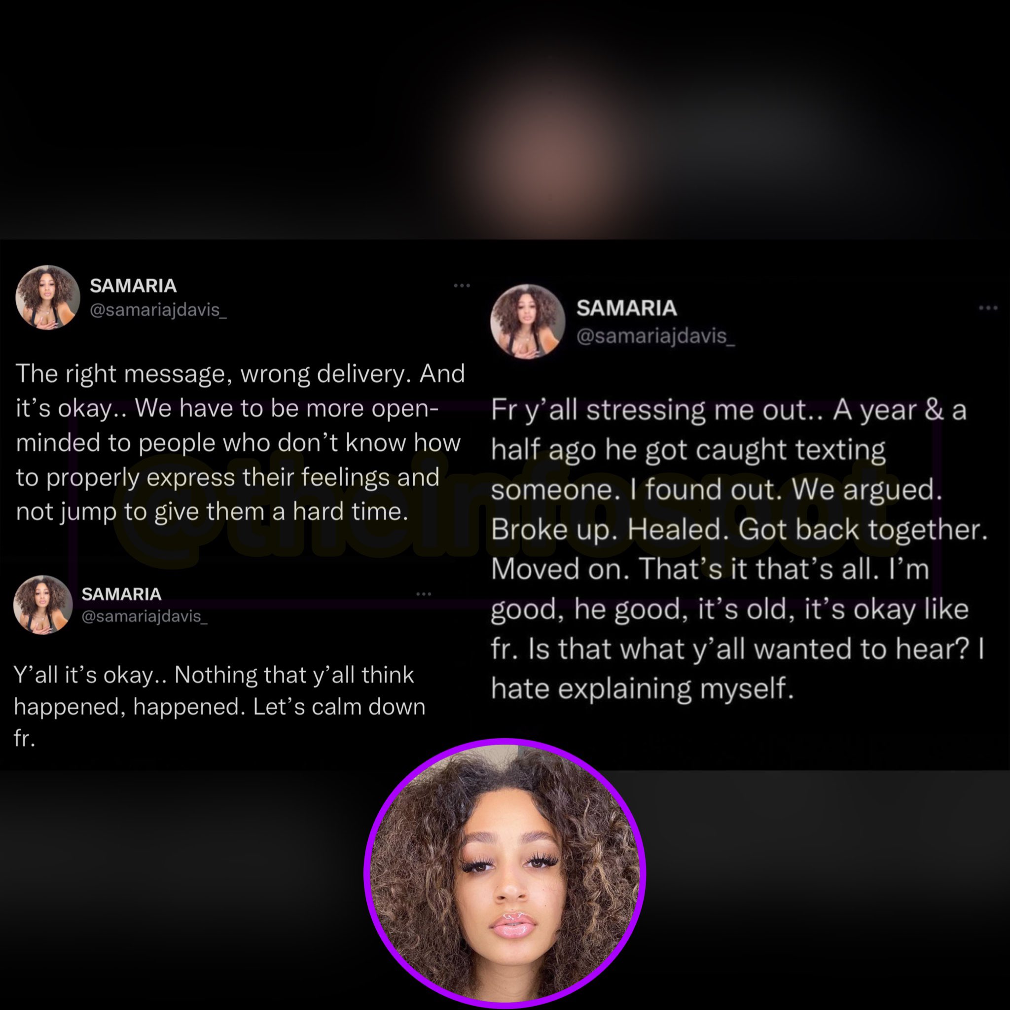 The Info Spot on Twitter: "His girlfriend Samaria took to her Twitter to defend him after saying ...