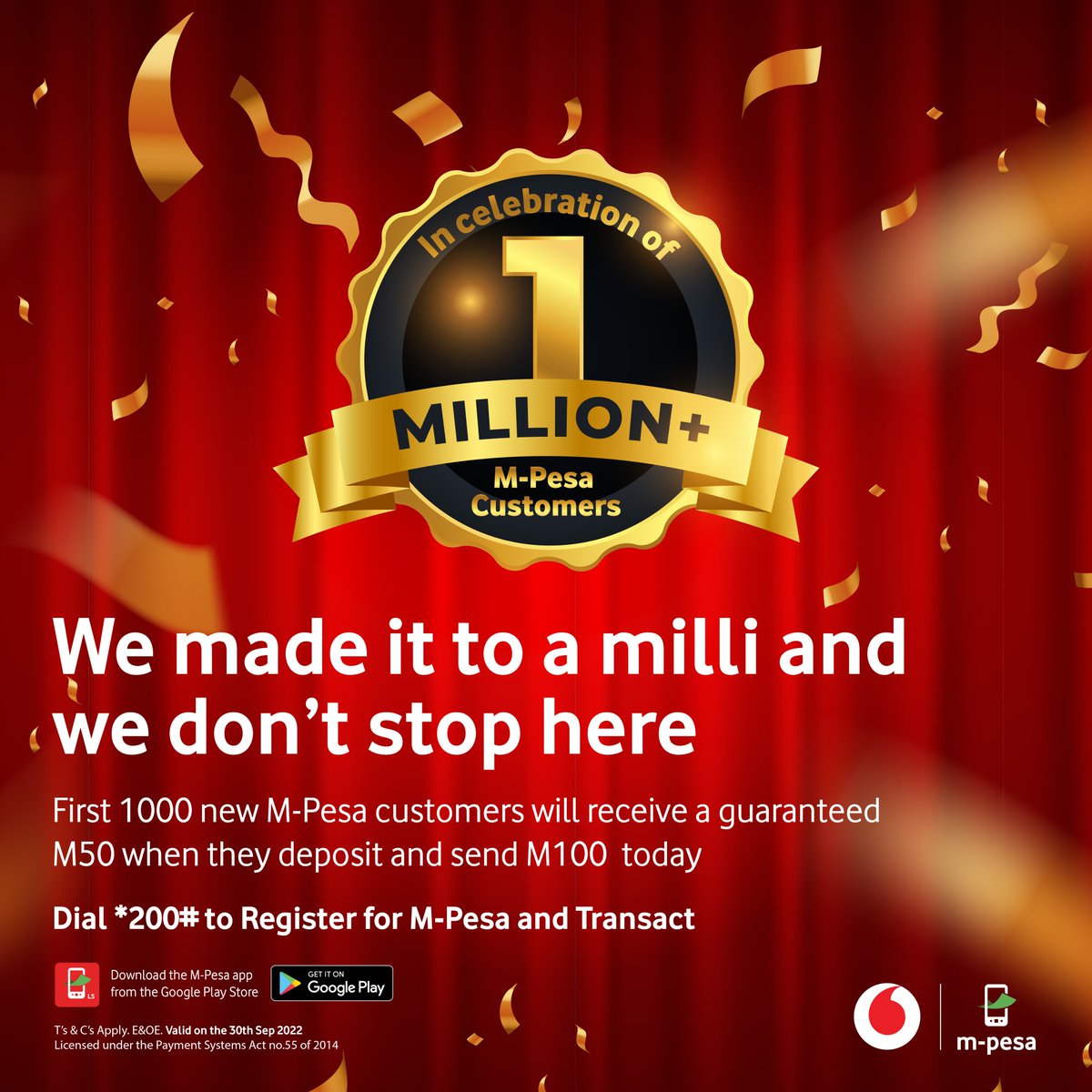 Vodacom Lesotho on Twitter: "We are celebrating 1 million M-Pesa customers today! 🎊🎊 Celebrate ...
