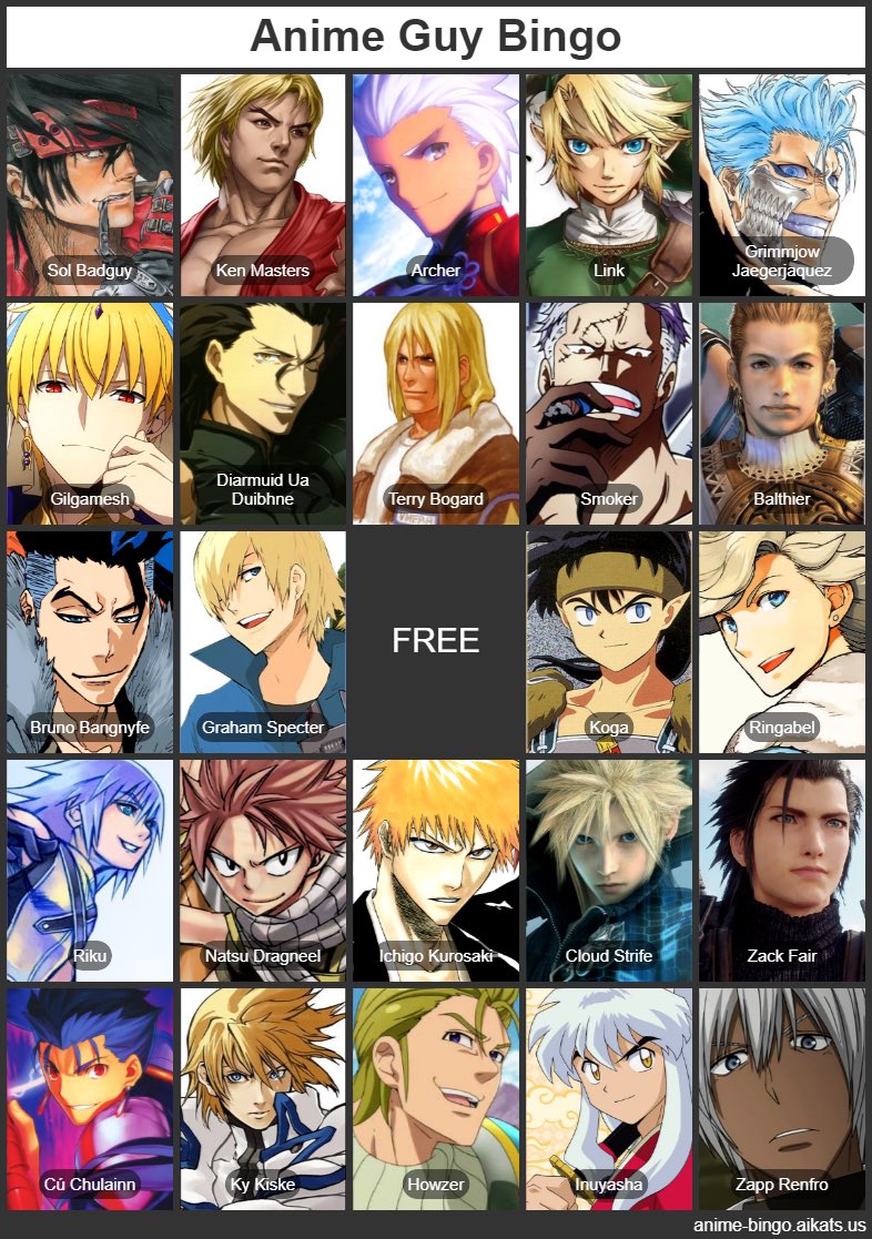 Musclechubboi On Twitter Heres My Anime Manga Game Guy Faves Bingo