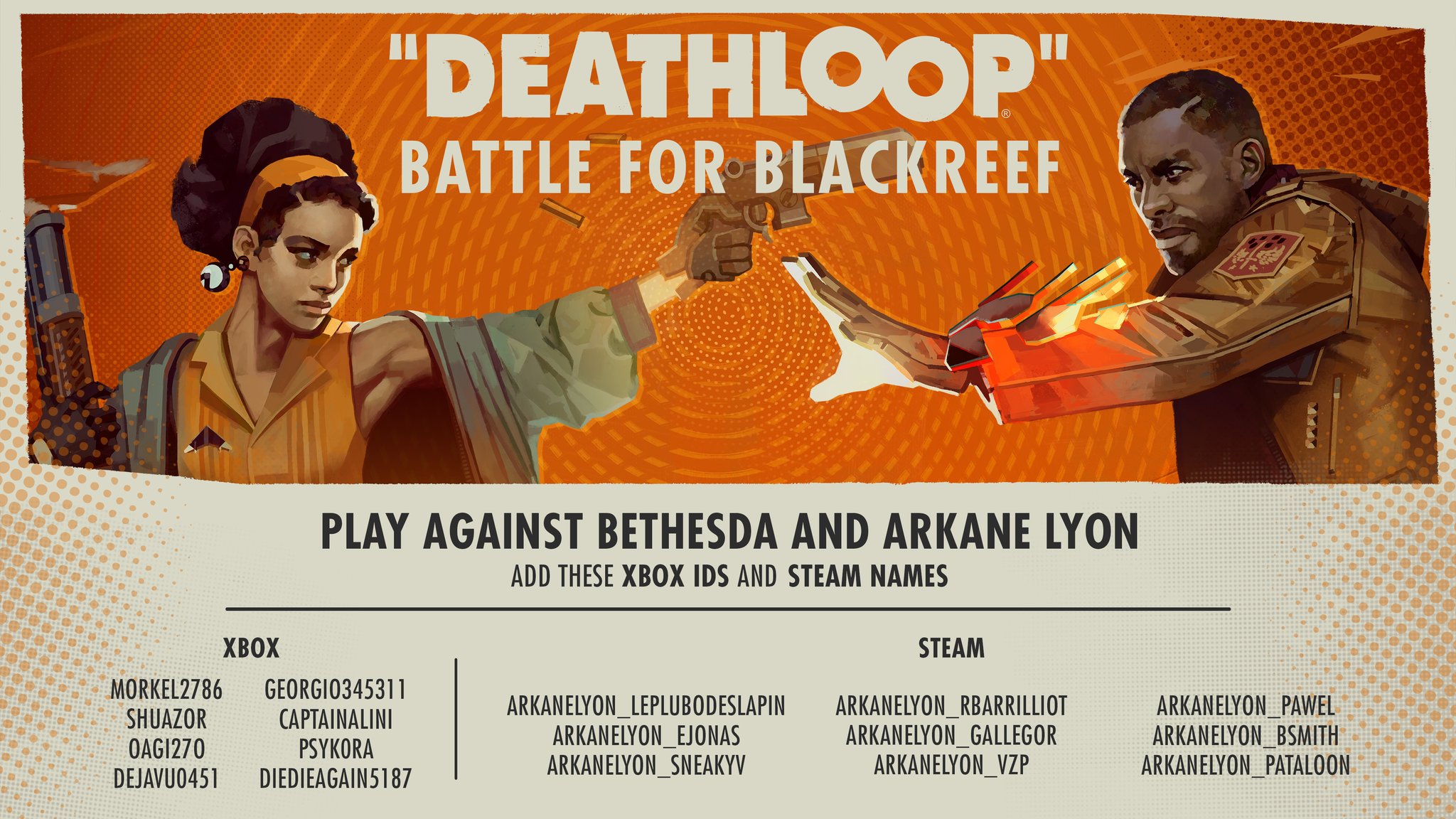 DEATHLOOP on Twitter: "Don't forget, you can add Bethesda staff and Arkane devs to try your hand ...