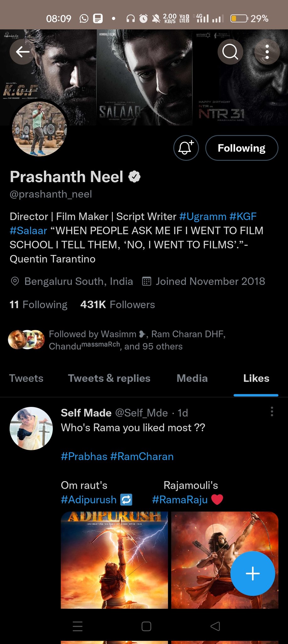 gupta on Twitter: "#KGF/#Salaar Director @prashanth_neel Liked This 💥💥💥 'RAM'aRaju Impact ...