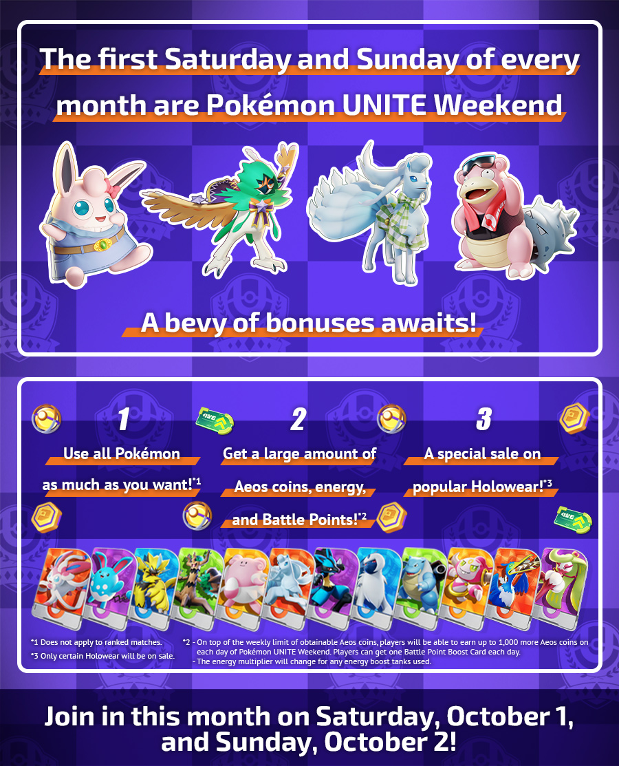 Pokémon UNITE on Twitter: "#PokemonUNITE Weekend has begun! Earn extra Aeos Coins, enjoy more ...