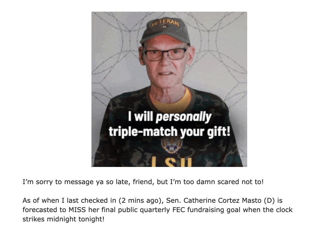 The Catherine Cortez Masto campaign sent out an end-of-quarter email ...