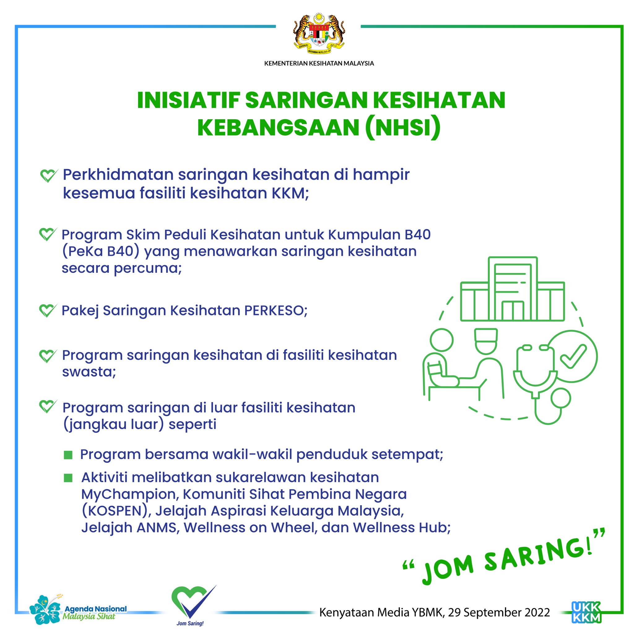 KKMalaysia🇲🇾😷 on Twitter: "KKM telah melancarkan NHSI dengan tagline “Jom Saring!” bermula pada ...