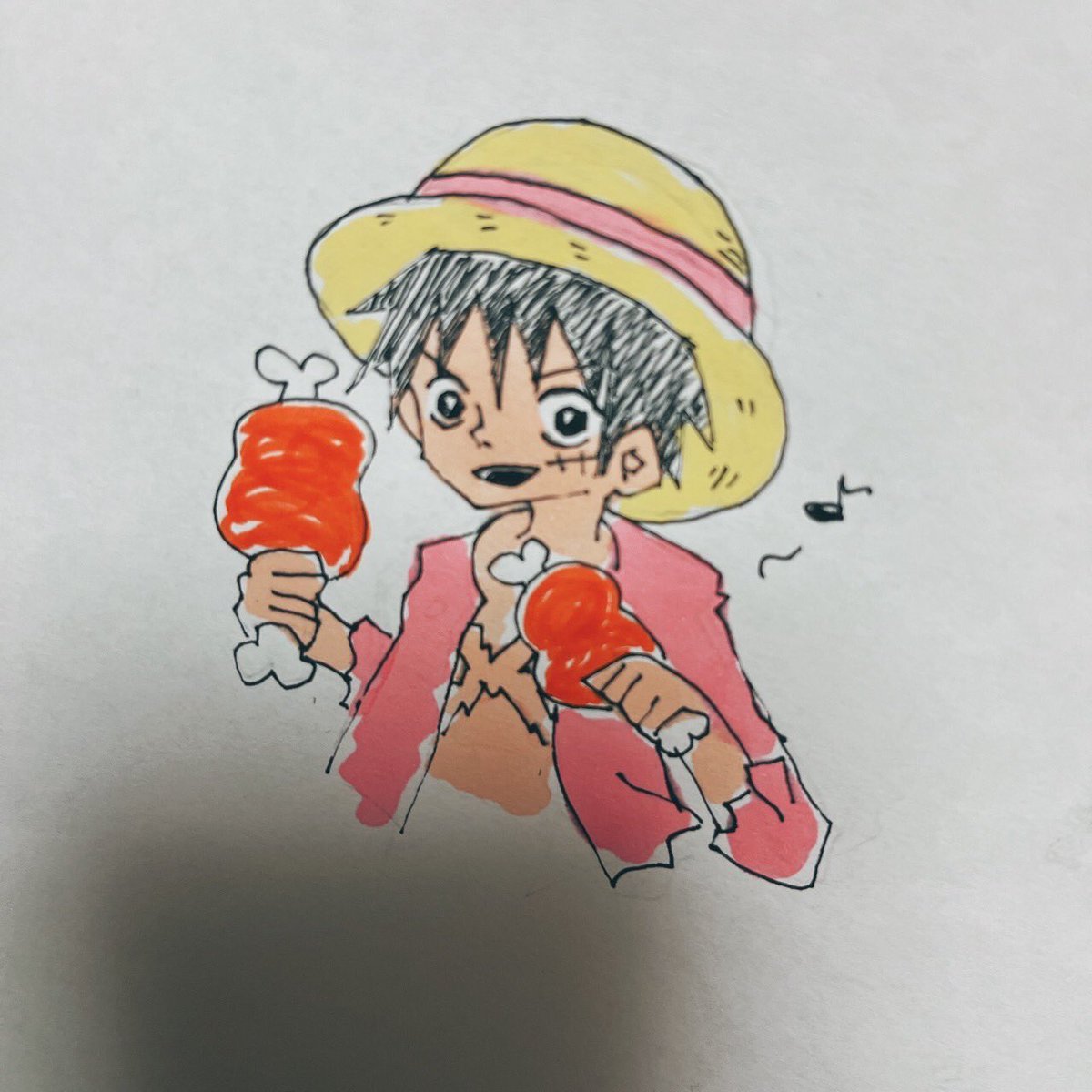 monkey d. luffy 1boy meat male focus hat food solo scar illustration images