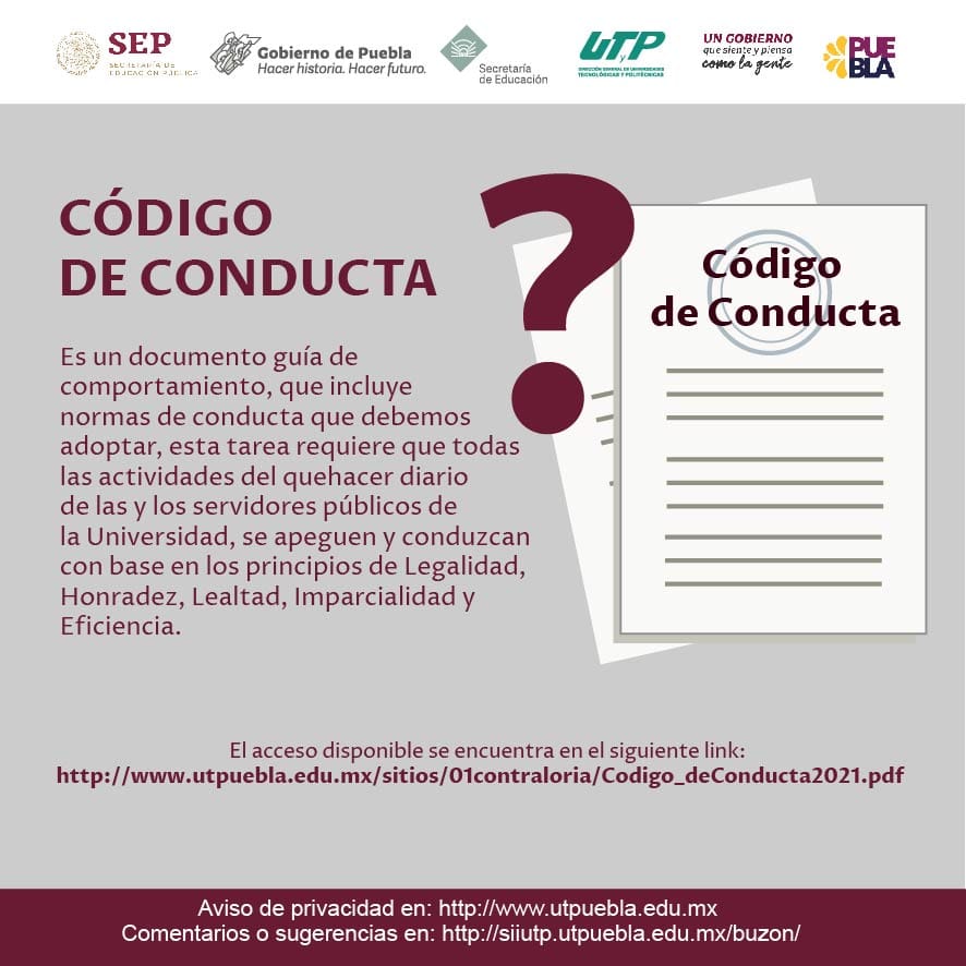 UTPuebla on Twitter: "📃|#CódigoDeConducta Documento guía de comportamiento para todas las ...