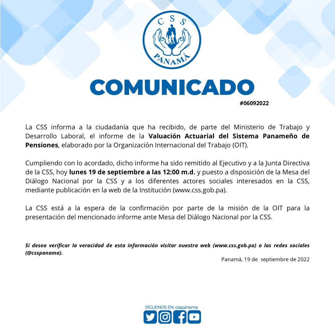 CSSPanama on Twitter: "Comunicado | La @CSSPanama informa a la ciudadanía que ha recibido, de ...