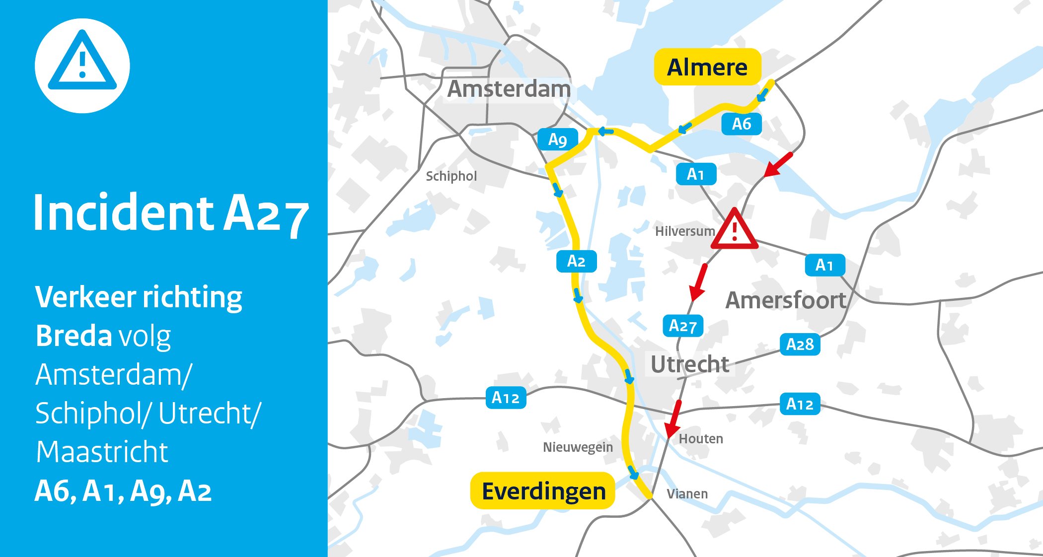 Rijkswaterstaat Verkeersinformatie on Twitter: "Een ongeval op de #A27 bij Houten richting ...
