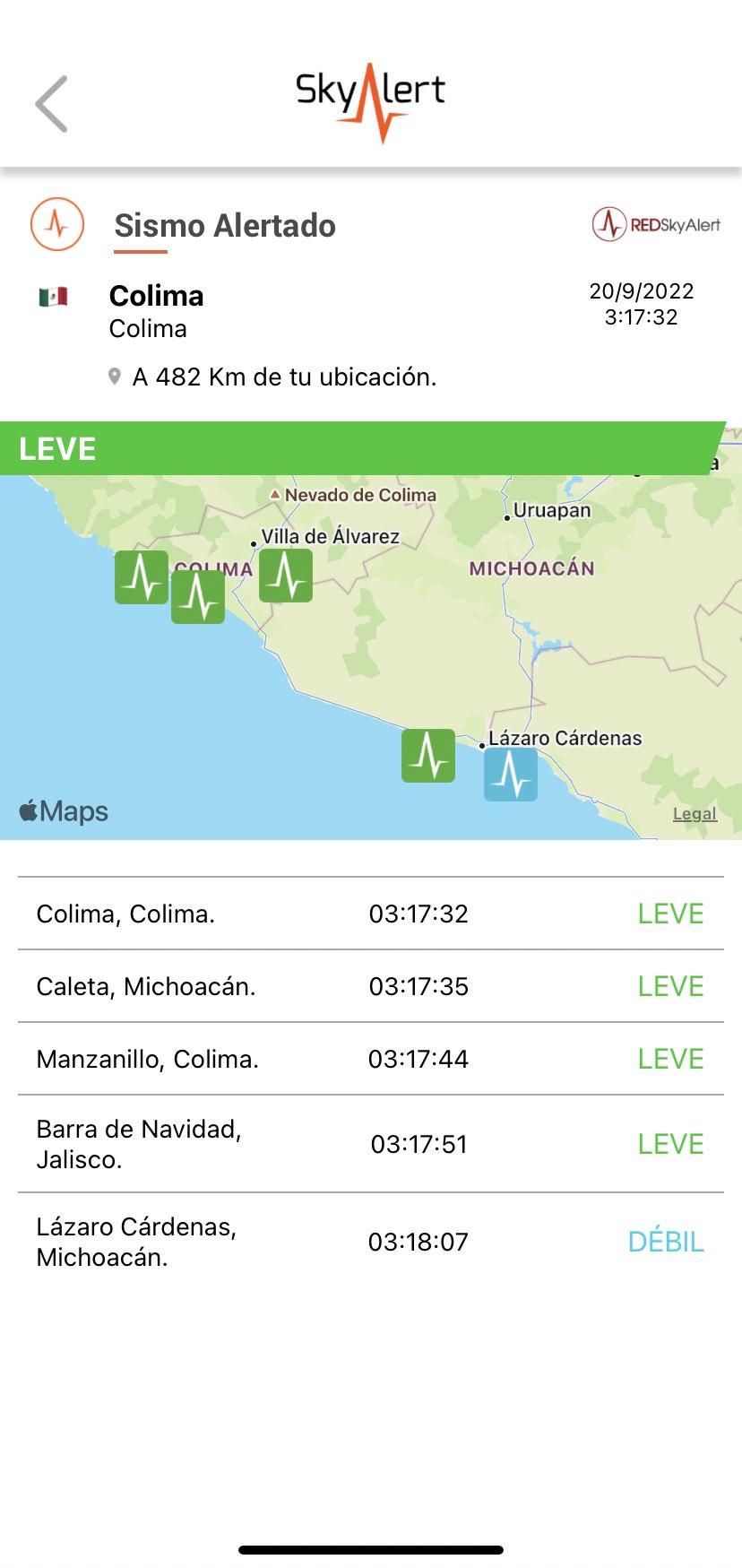 SkyAlert on Twitter: "#SismoDetectado (réplica) de intensidad «leve» en zona del epicentro ...