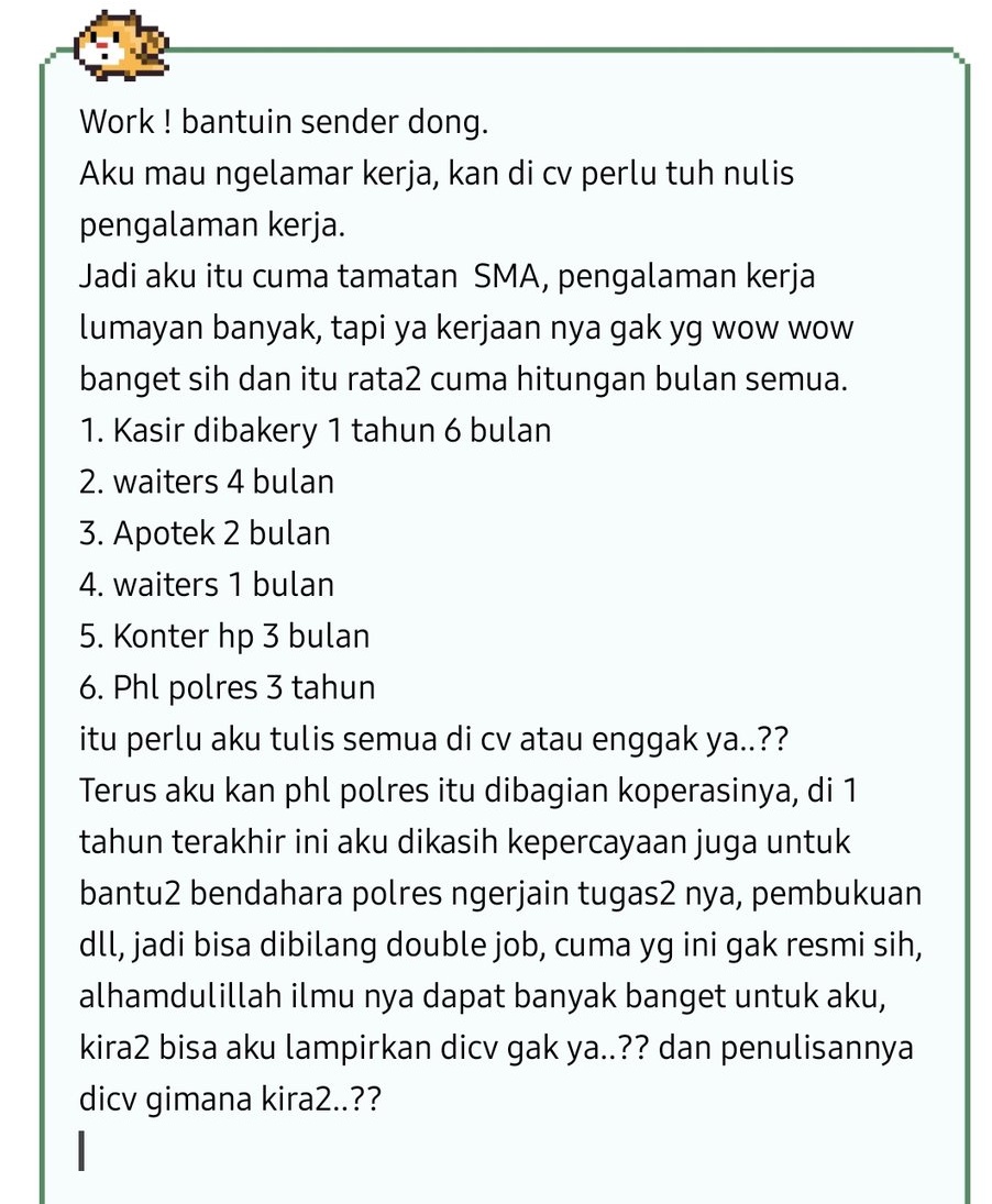 BACA RULES DI (bit.ly/worksfess) on Twitter: "work! Tolong saran atau bantuannya buat cv untuk ...