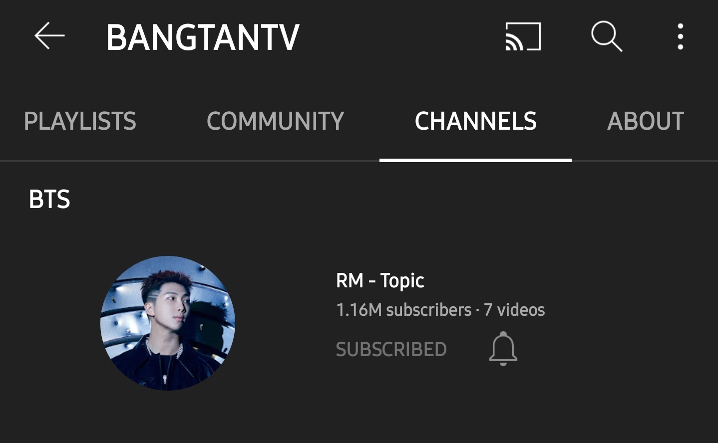 RMCharts⁷🫦 on Twitter: "The YouTube 'RM - Topic' on BANGTANTV has been fixed, please make sure ...