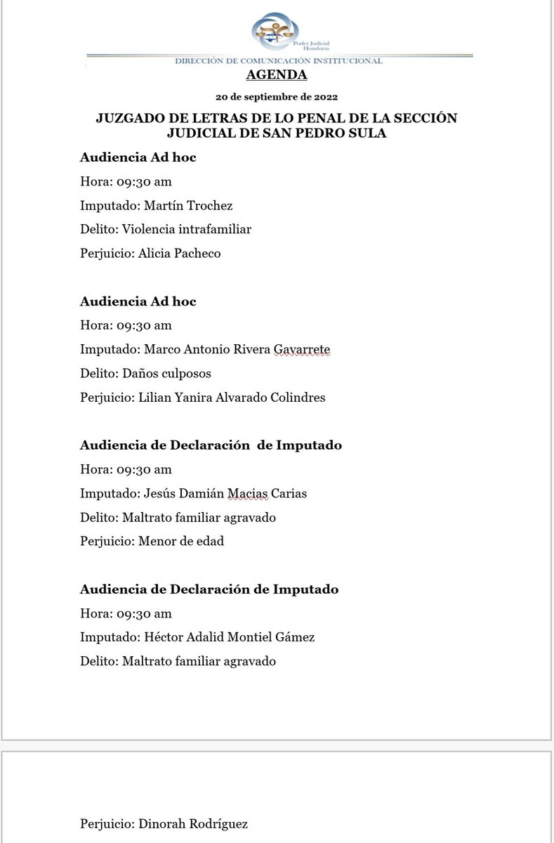 Poder Judicial Hn On Twitter Audiencias Programadas Para Hoy Martes