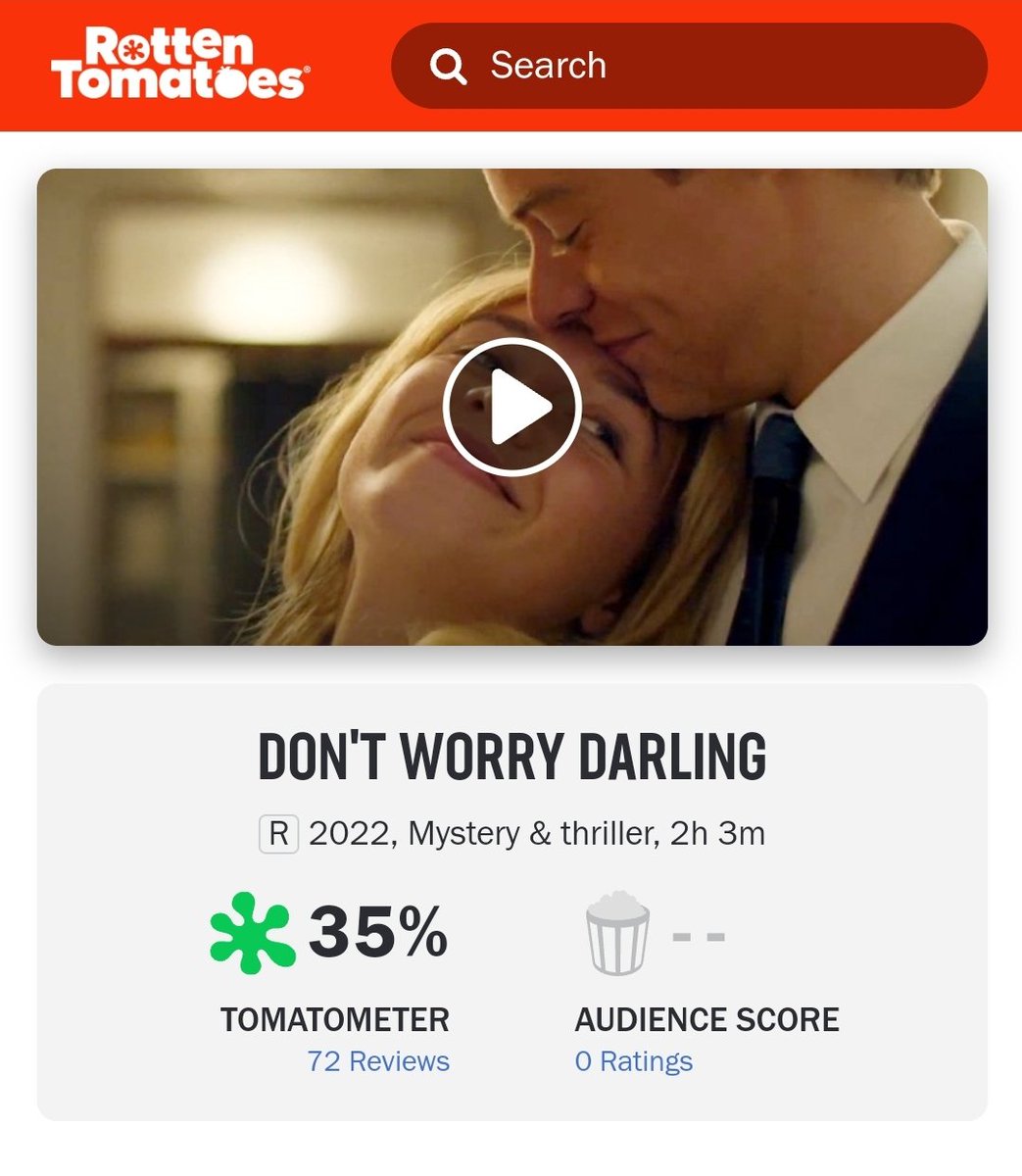 DiscussingFilm on Twitter: "'DON'T WORRY DARLING' is now at 35% on Rotten Tomatoes with 72 ...