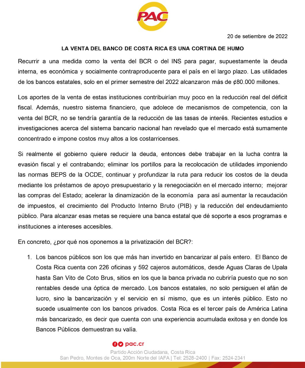 Partido Acción Ciudadana on Twitter: "La venta del Banco de Costa Rica es una cortina de humo ...
