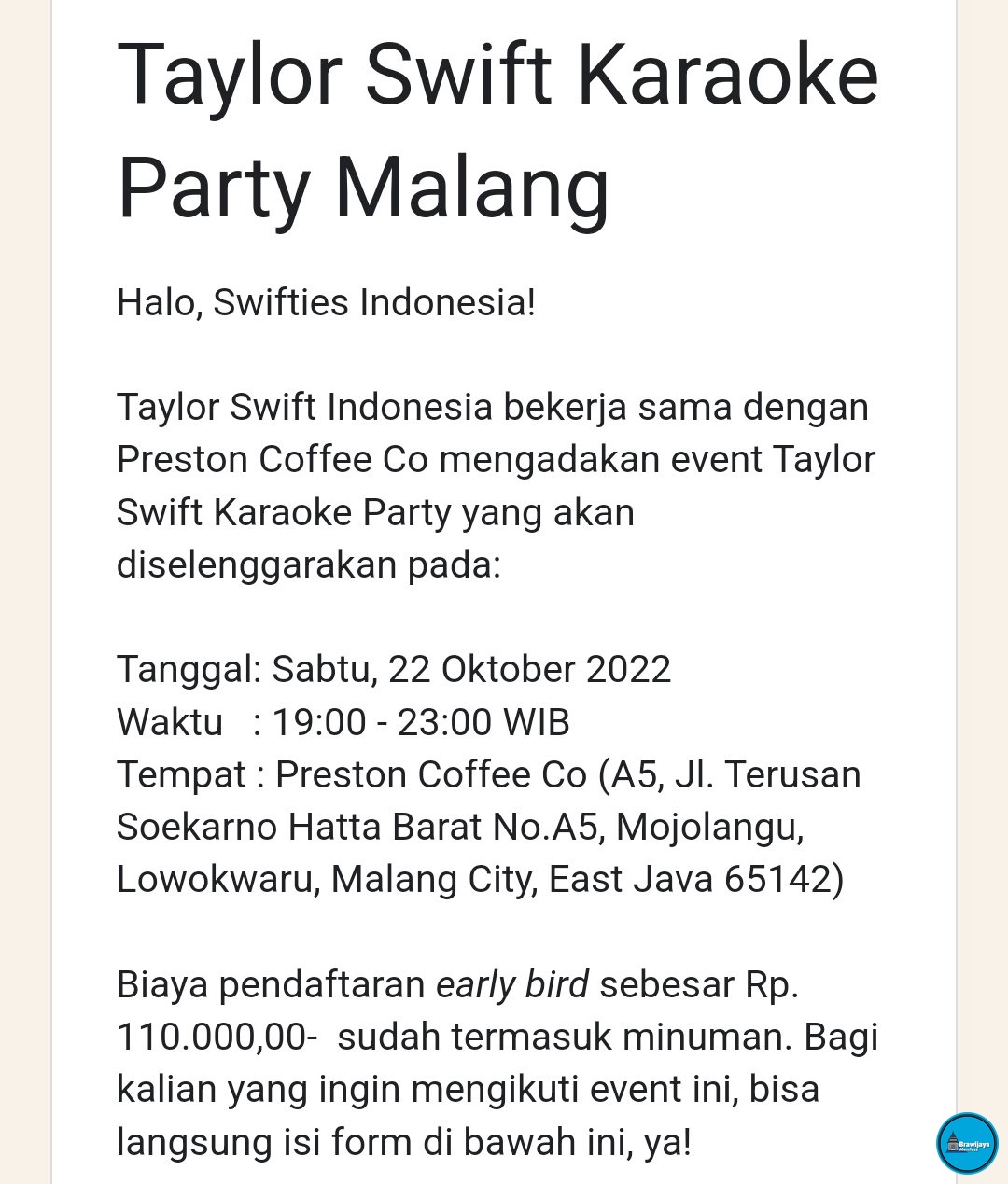 UB MENFESS | DILARANG JUALAN on Twitter: "braw! ada yang mau ikut karaoke taylor swift bareng ...