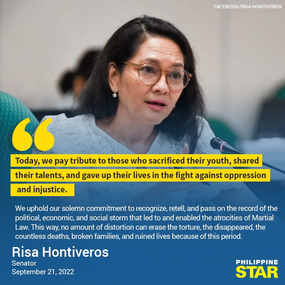 The Philippine Star on Twitter: "‘NEVER AGAIN, NEVER FORGET’ Opposition Senator Risa Hontiveros ...