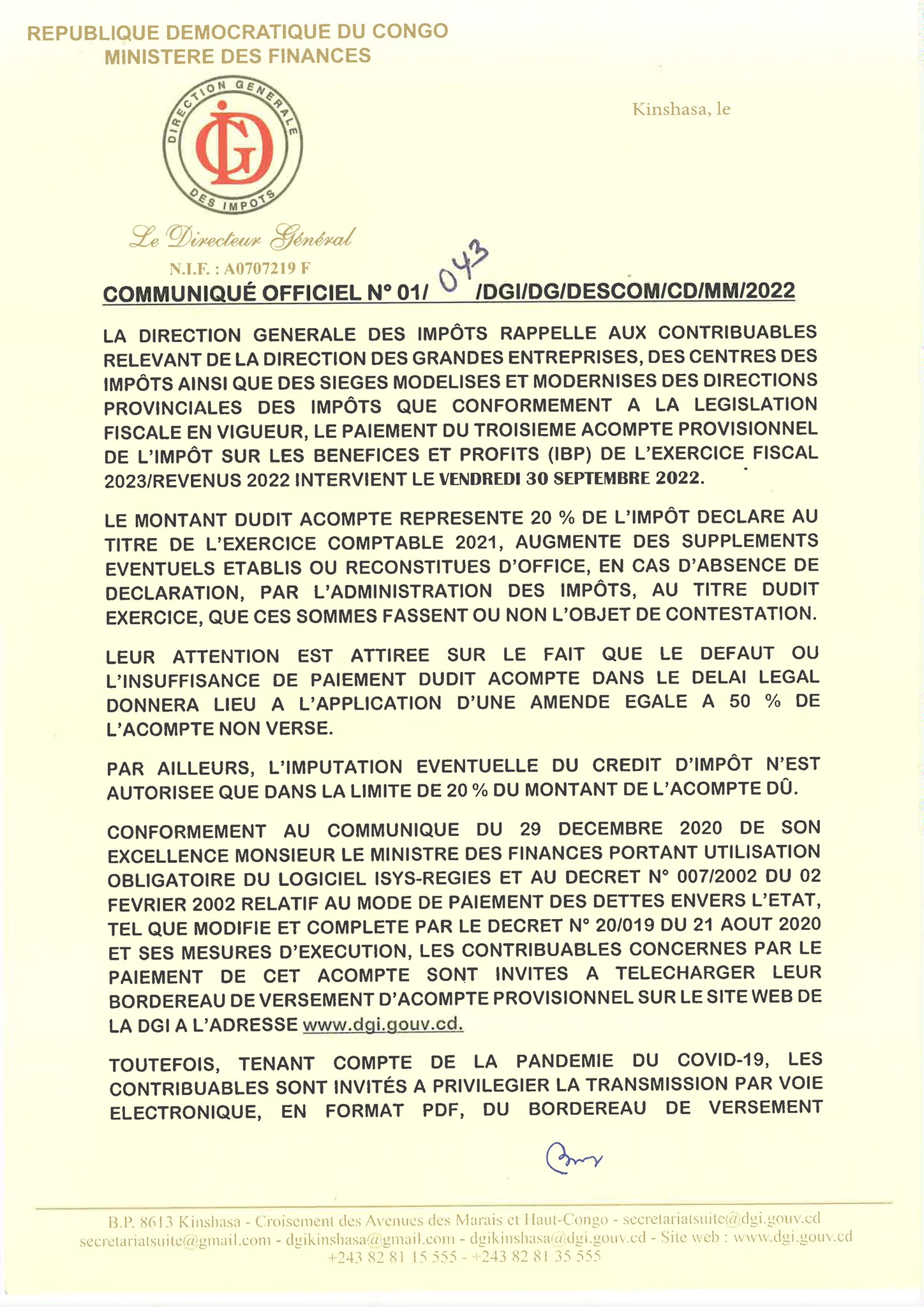 Dgi Rdc On Twitter Aux Contribuables Relevant De La Dge Cdi Et Dpi