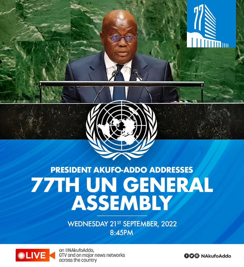 Nana Akufo-Addo on Twitter: "I will be addressing the 77th @UN General Assembly at 8:45pm today ...