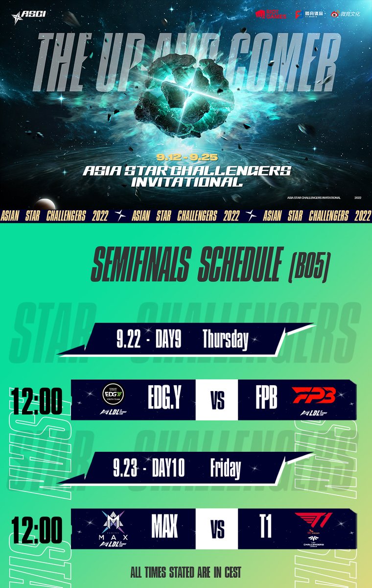 LPL on Twitter: "Here is the schedule for the #ASCI semifinals! 🔷 EDGY vs FPB: 9/22 12:00 CEST ...