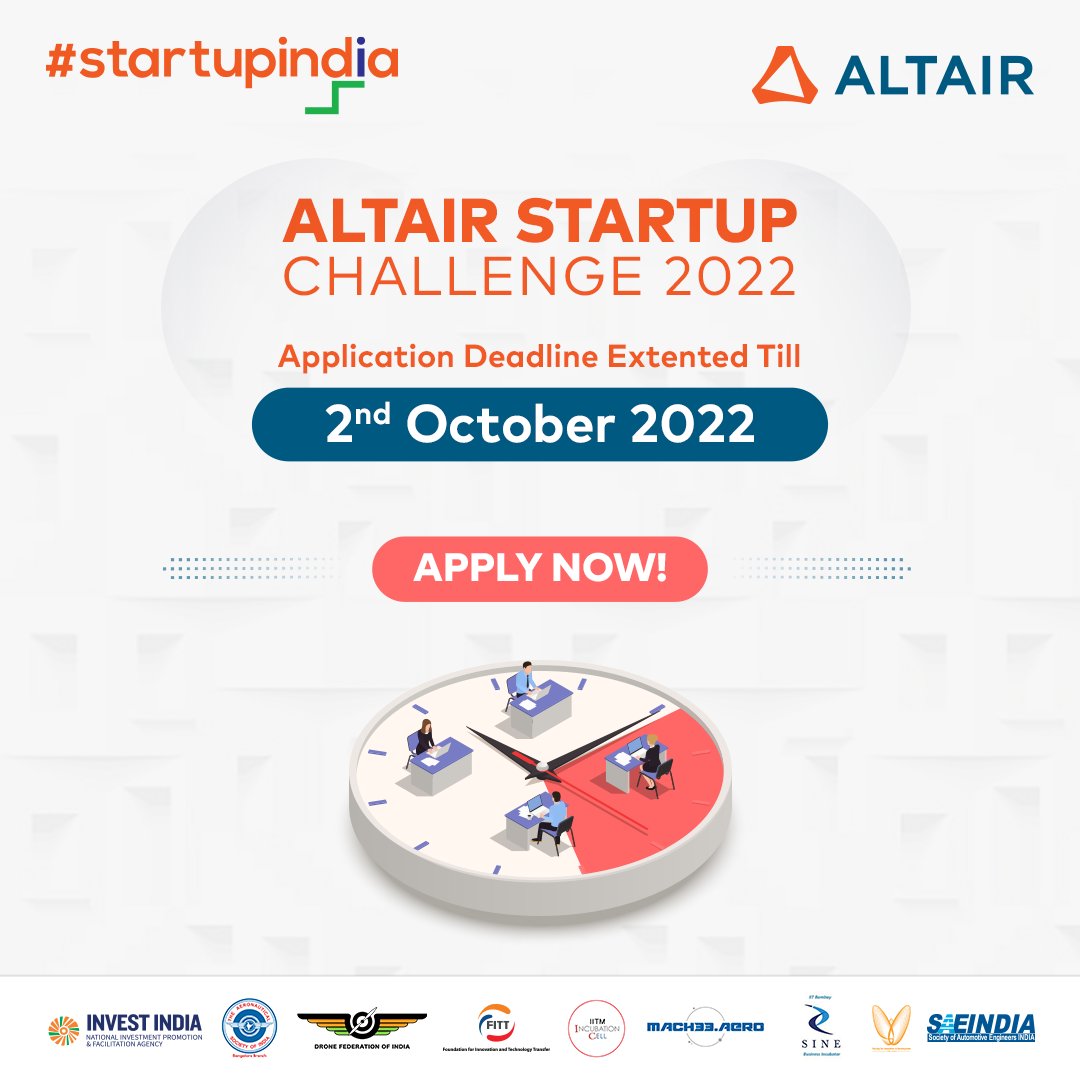 Startup India on Twitter: "Deadline extended to 2nd October! The Altair Startup Grand Challenge ...