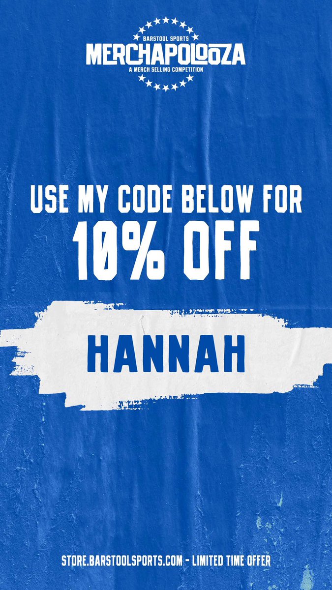 Hannah Cook on Twitter: "Hey guys use my code “Hannah” for 10% off any merch in the barstool ...